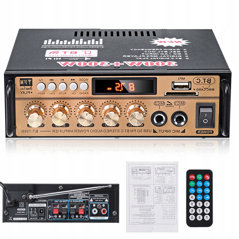 WZMACNIACZ HIFI BLUETOOTH MOCY BASOWA BT 300W - 17154472727 - oficjalne archiwum Allegro