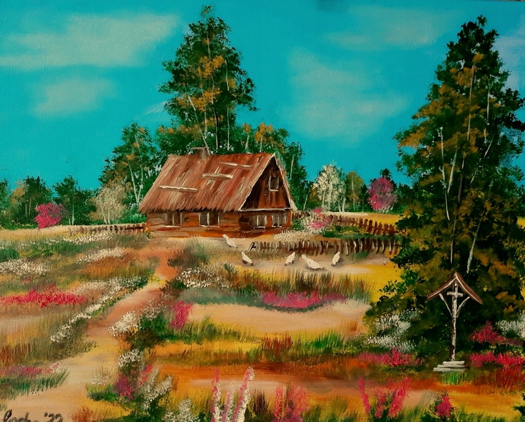 CHATA WIEJSKA, LATO, obraz olejny,Galeria Gochy - 12946573141 ...