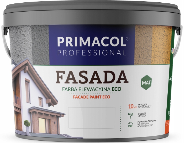 Farba akrylowa fasadowa Primacol 10 l biała kolory - 14306585704 - oficjalne archiwum Allegro