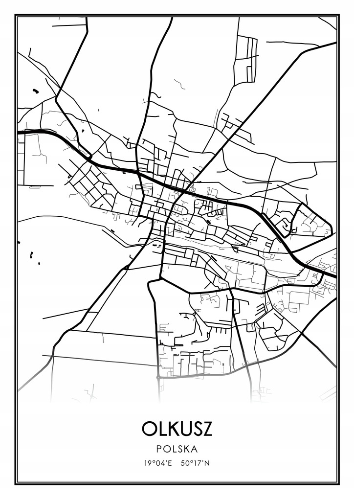 Mapa czarno biała Plakat Olkusz 70x100cm - 12970942689 - oficjalne ...