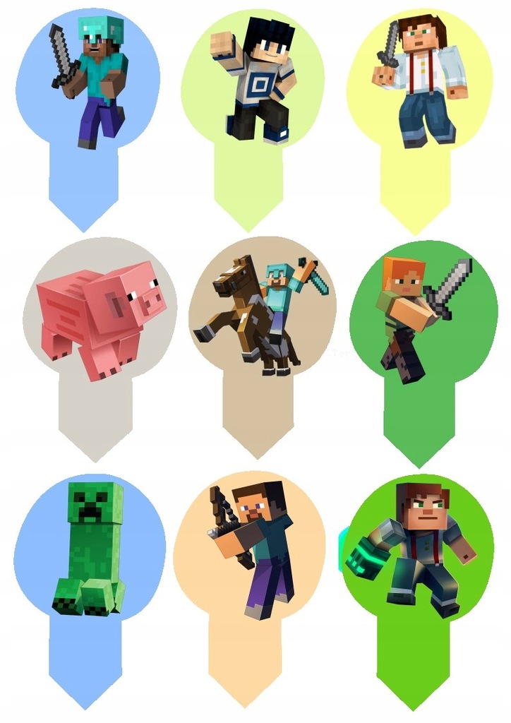 TOPPER NA TORT WAFLOWY MINECRAFT 9 SZTUK MUFFINKI OPŁATEK na TORT ...