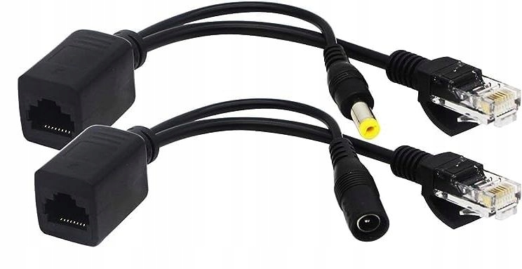 Adapter PoE złącza RJ45 i Gniazdo/wtyczka 2.1mm / 5.5mm P-POE1 ...