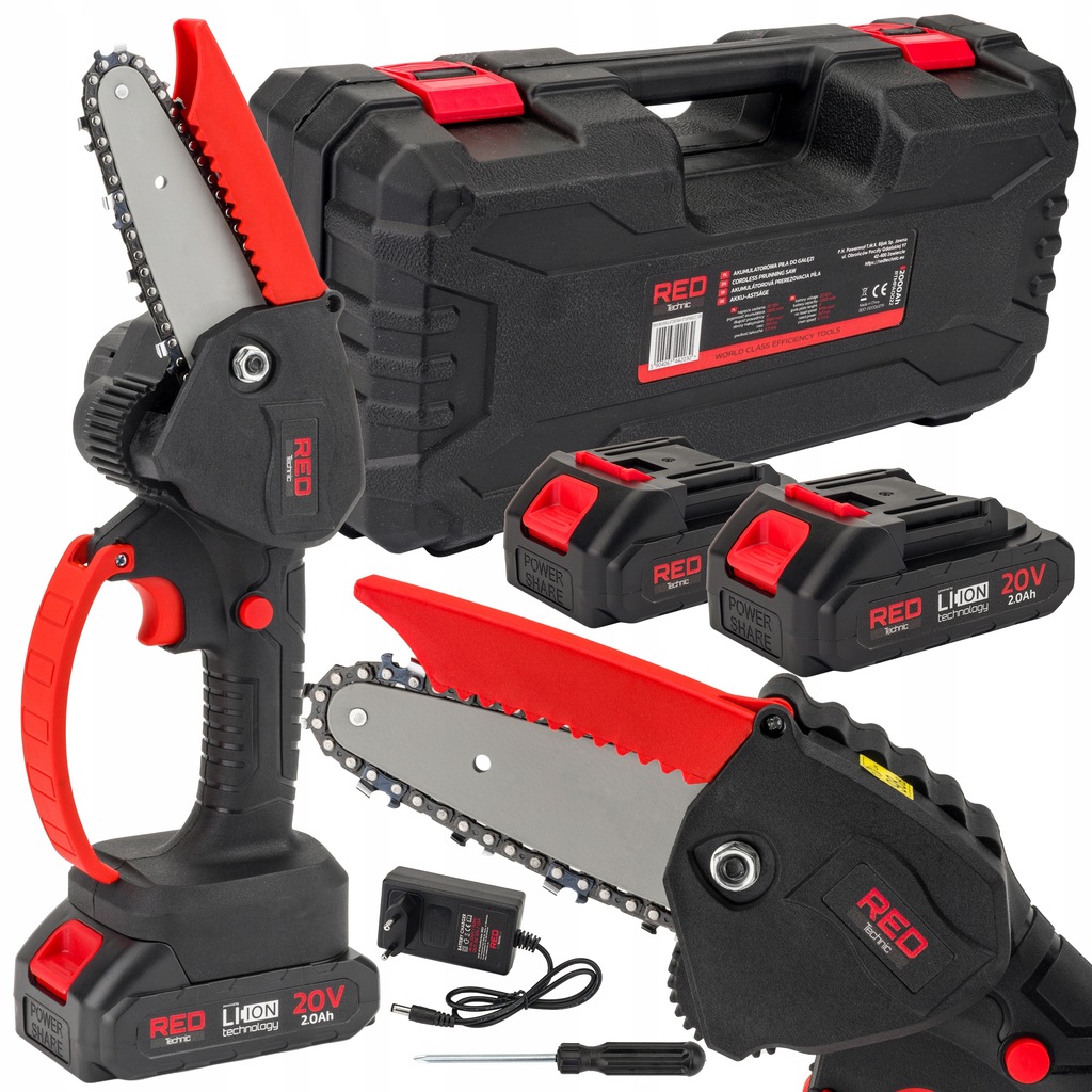 Piła łańcuchowa AKUMULATOROWA 20V | 2Ah | 4cale - RED TECHNIC RTMPA0022 ...