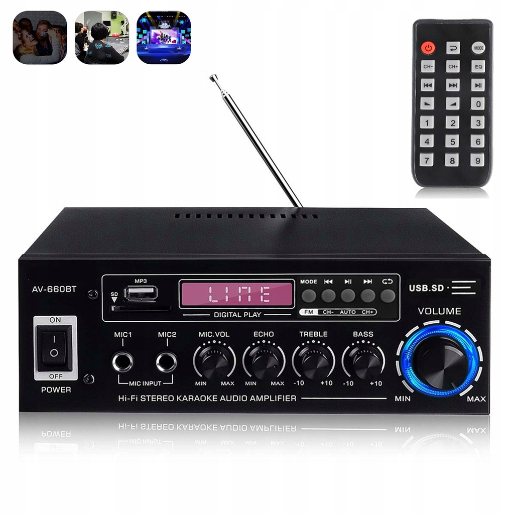 AMPLITUNER WZMACNIACZ HIFI KANAŁ 2.0 BLUETOOTH 5.0 ODTWARZACZ AUDIO + PILOT - 14706184385 ...