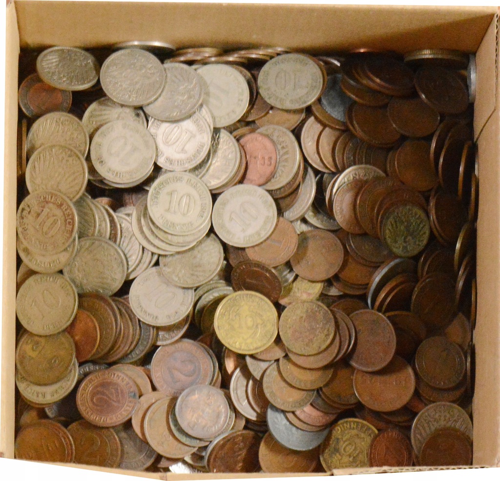 71ZB. NIEMCY LATA 1920-40 1,2,5,10 FENIGÓW MIX - 1,5 Kg 1.02 ...