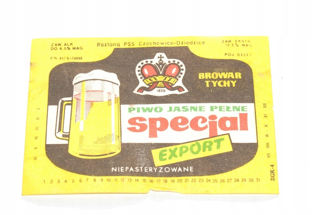 Stara etykieta po piwie Jasne pełne Browar Tychy - 12588905896 - oficjalne archiwum Allegro