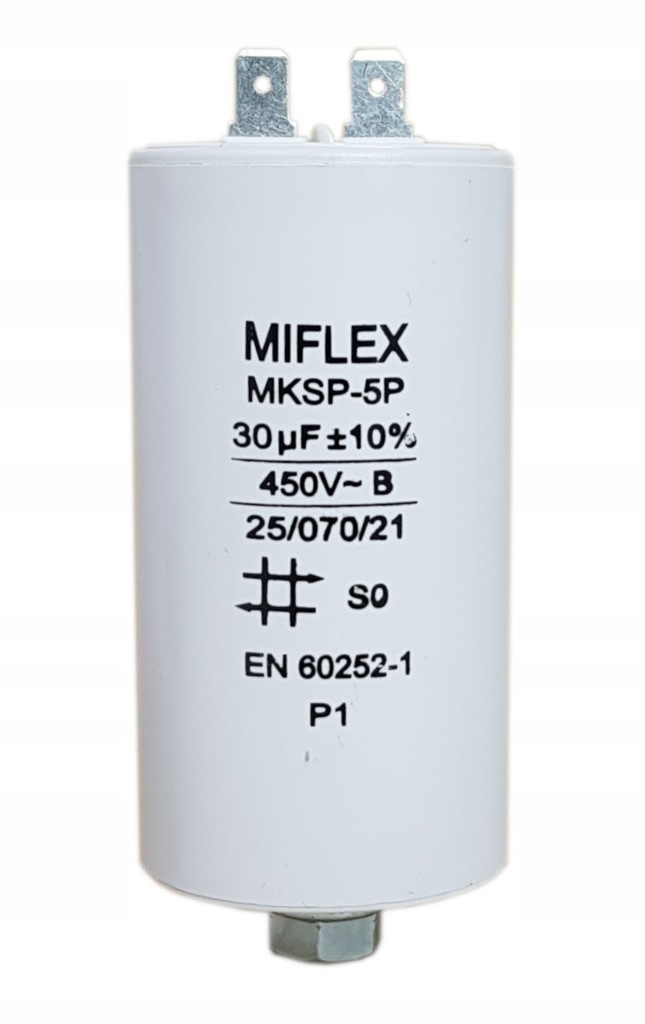 Kondensator rozruchowy silnika 30uF 450V MIFLEX MKSP-5P styki śruba ...
