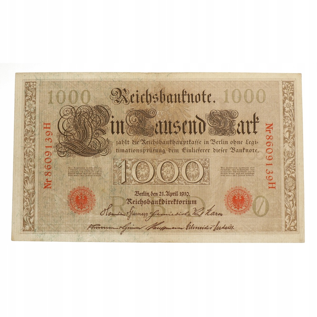 Niemcy - 1000 marek Reichsbanknote - 1910 O/H - 13636729370 - oficjalne ...
