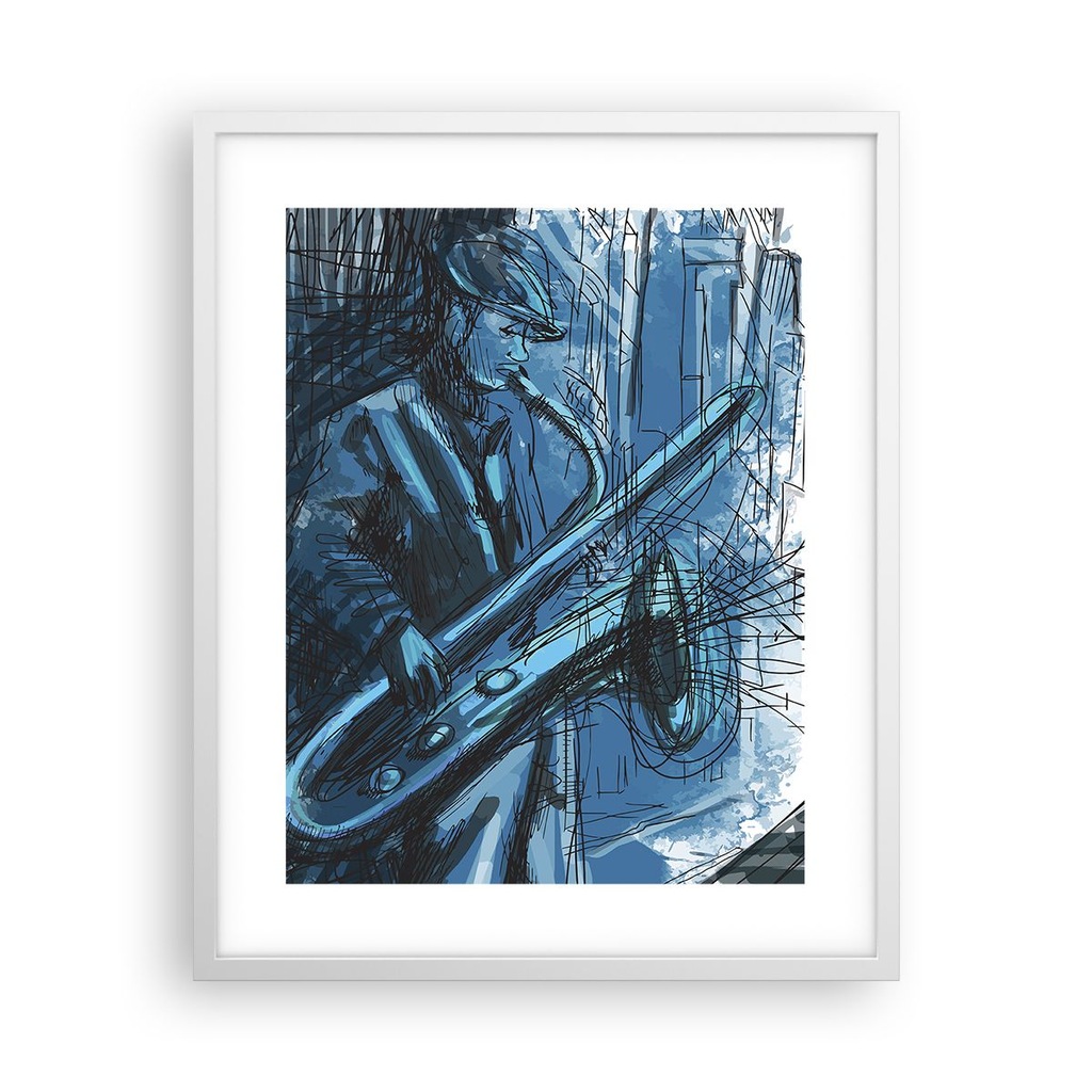 Plakat rama biała 40x50 saksofon muzyk rysunek - 12436865060 ...