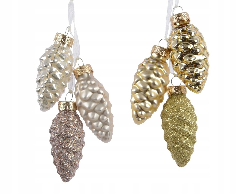 Mini Bombki szklane szyszki 3 szt Perłowe / złote - 12946412147 ...