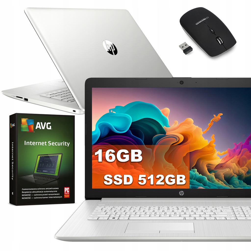Srebrny Laptop do domu HP 17-by Intel i3-11 16GB SSD 512GB DVD Win 11 ...