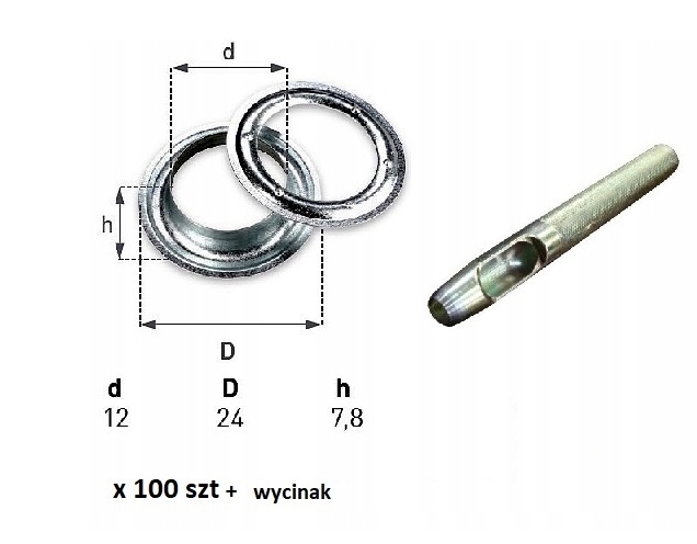 Oczka 100 szt do plandeki fi12 + wycinak - 12822395593 - oficjalne archiwum Allegro