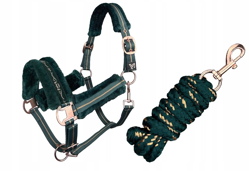 Zestaw dla konia kantar + uwiąz York Lira z futerkiem zielony Full ...