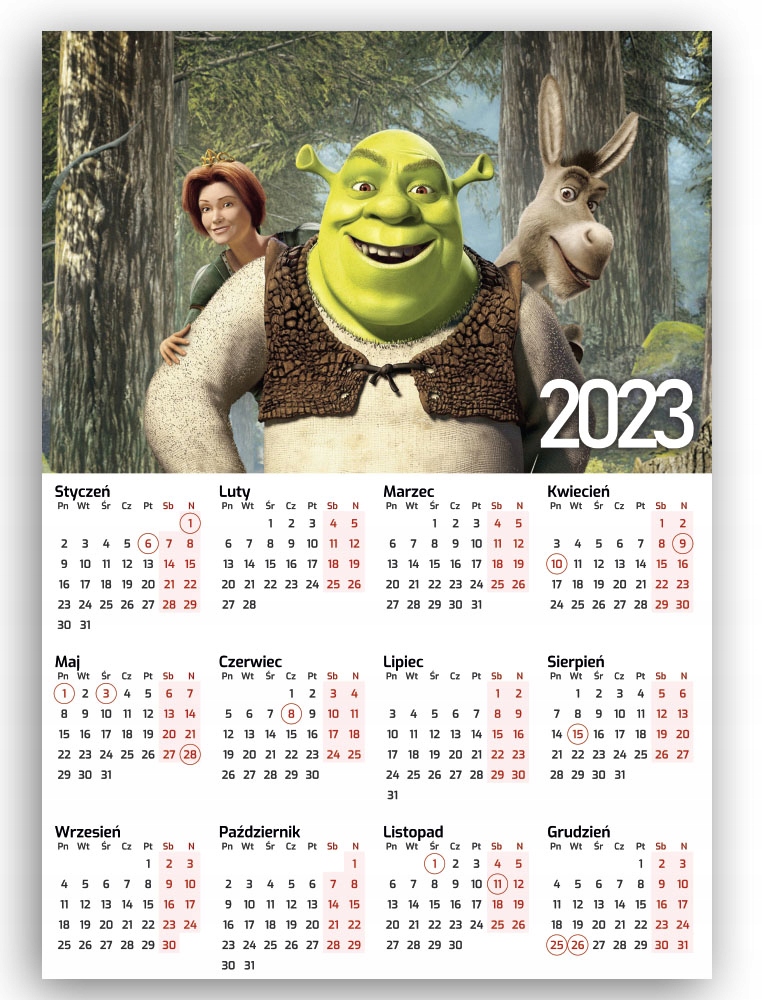 KALENDARZ PLAKATOWY A2 PDM SHREK 12 2023 - 12753653026 - oficjalne archiwum Allegro