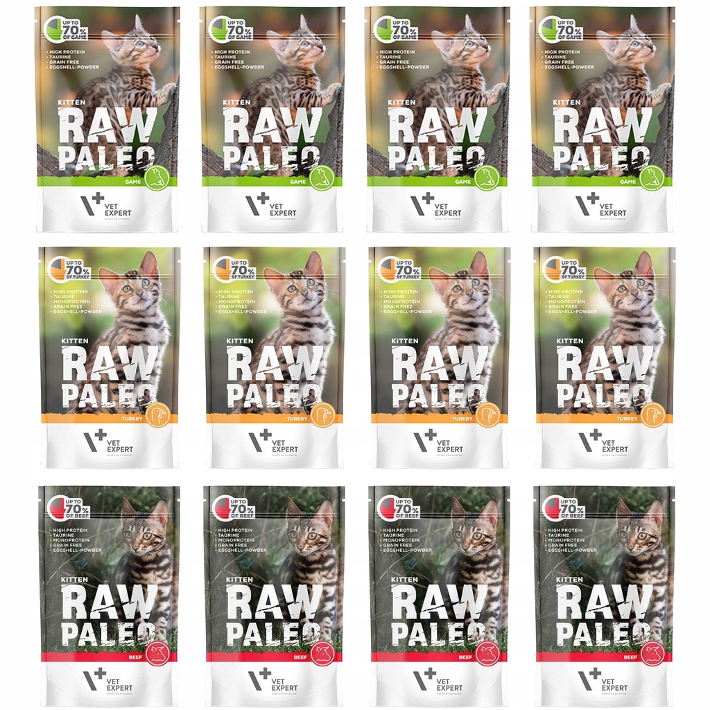 RAW PALEO Karma mokra kociąt z mix smaków 12x100g - 14260593746 - oficjalne archiwum Allegro
