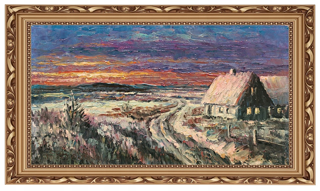 OLUF S.RANDBOL (1921-) - ZIMOWY PEJZAŻ O ZMROKU - 12501112986 ...