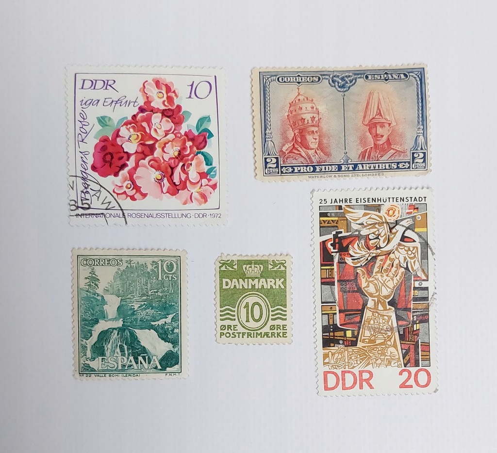 Filatelistyka ZNACZKI POCZTOWE Europa Zachodnia DDR Dania Hiszpania 5 ...