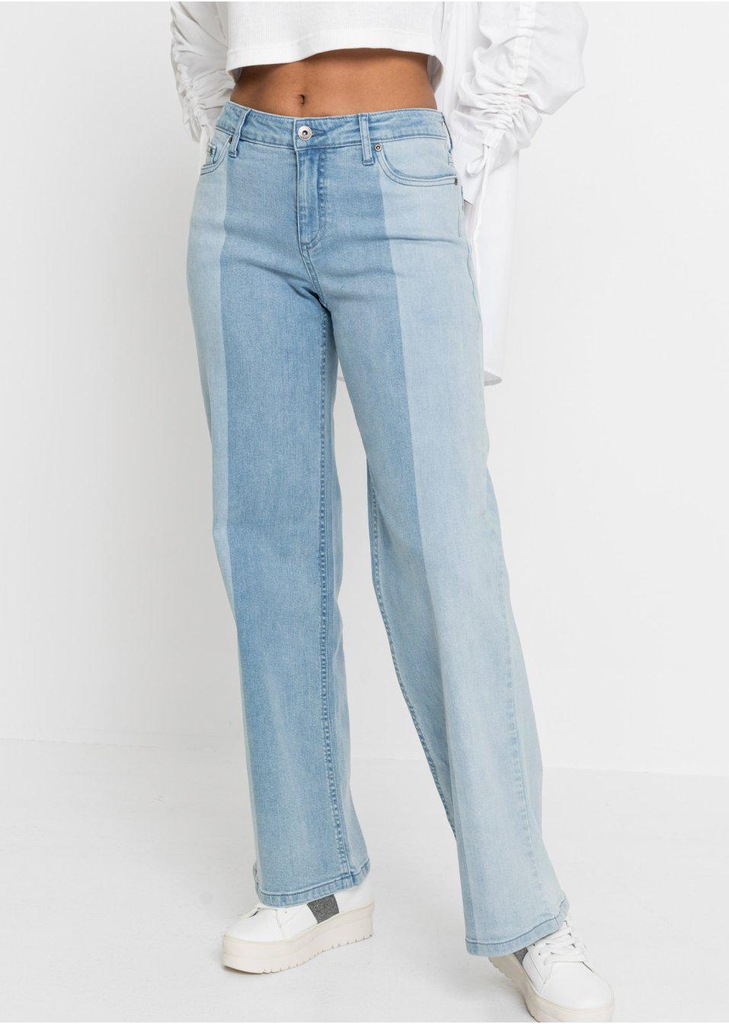 SZEROKIE JEANSY DWUKOLOROWE DAMSKIE BONPRIX 44 - 13691752934 - oficjalne archiwum Allegro