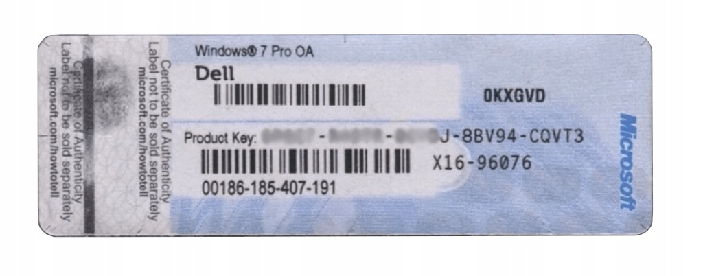 ORYGINAŁ NAKLEJKA COA+KLUCZ Windows 7 Pro dla Dell - 10086381592 ...