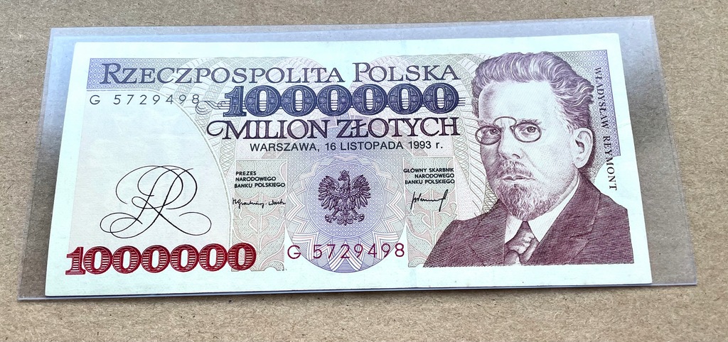 Banknot 1000000 złotych 1993 Reymont Seria G - 12734946243 - oficjalne ...