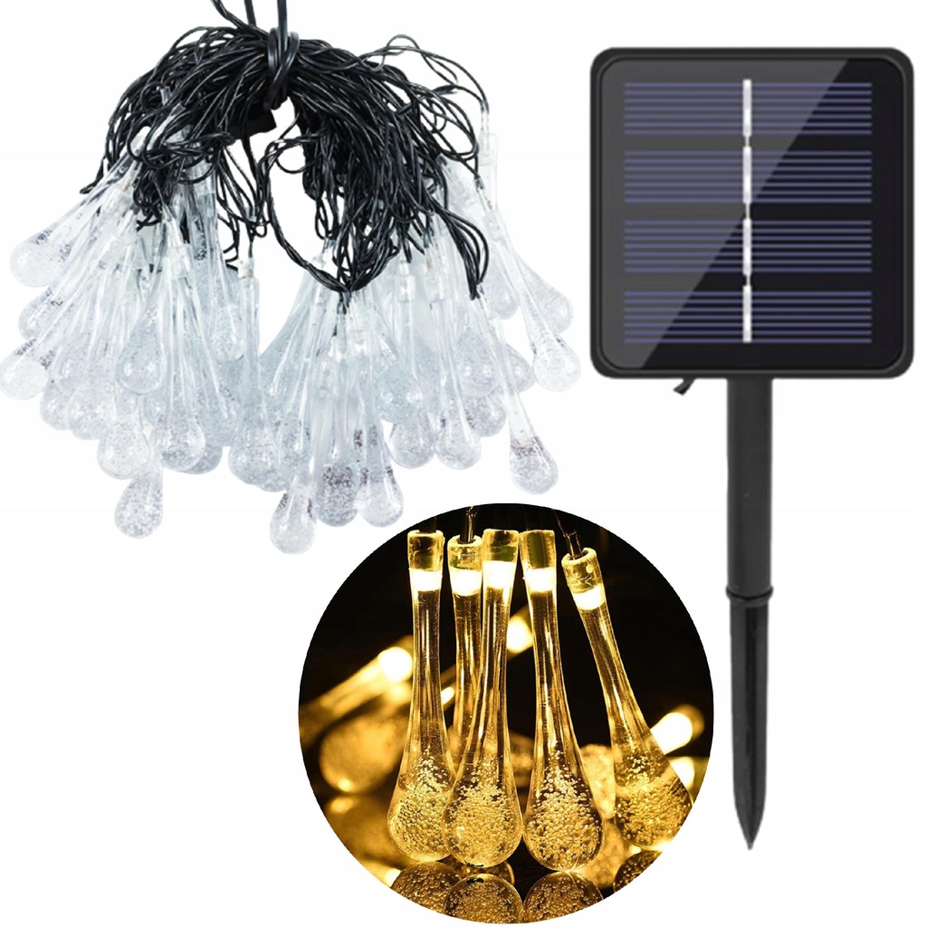 SOPLE KROPLE LAMPKI SOLARNE GIRLANDA LED OGRODOWE - 12771340126 - oficjalne archiwum Allegro
