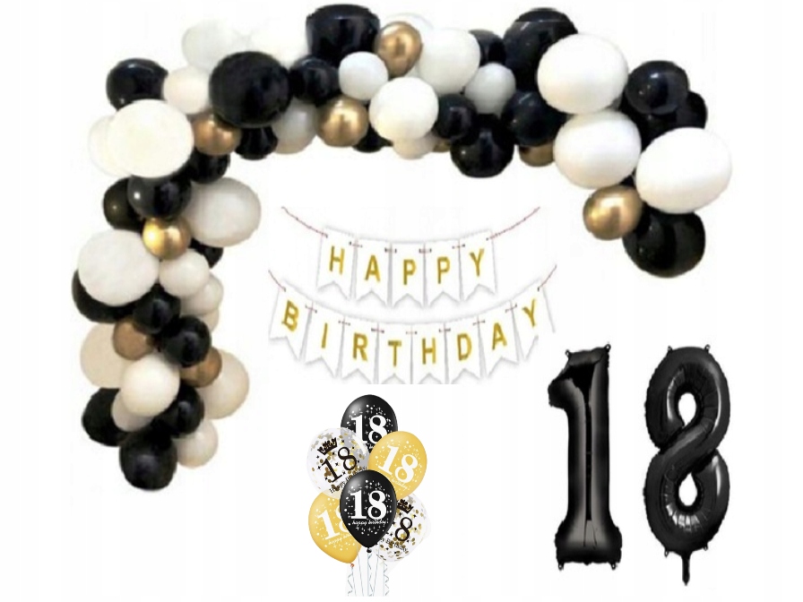 GIRLANDA balony 18-tka XXL zestaw urodziny czarne - 11519678707 - oficjalne archiwum Allegro
