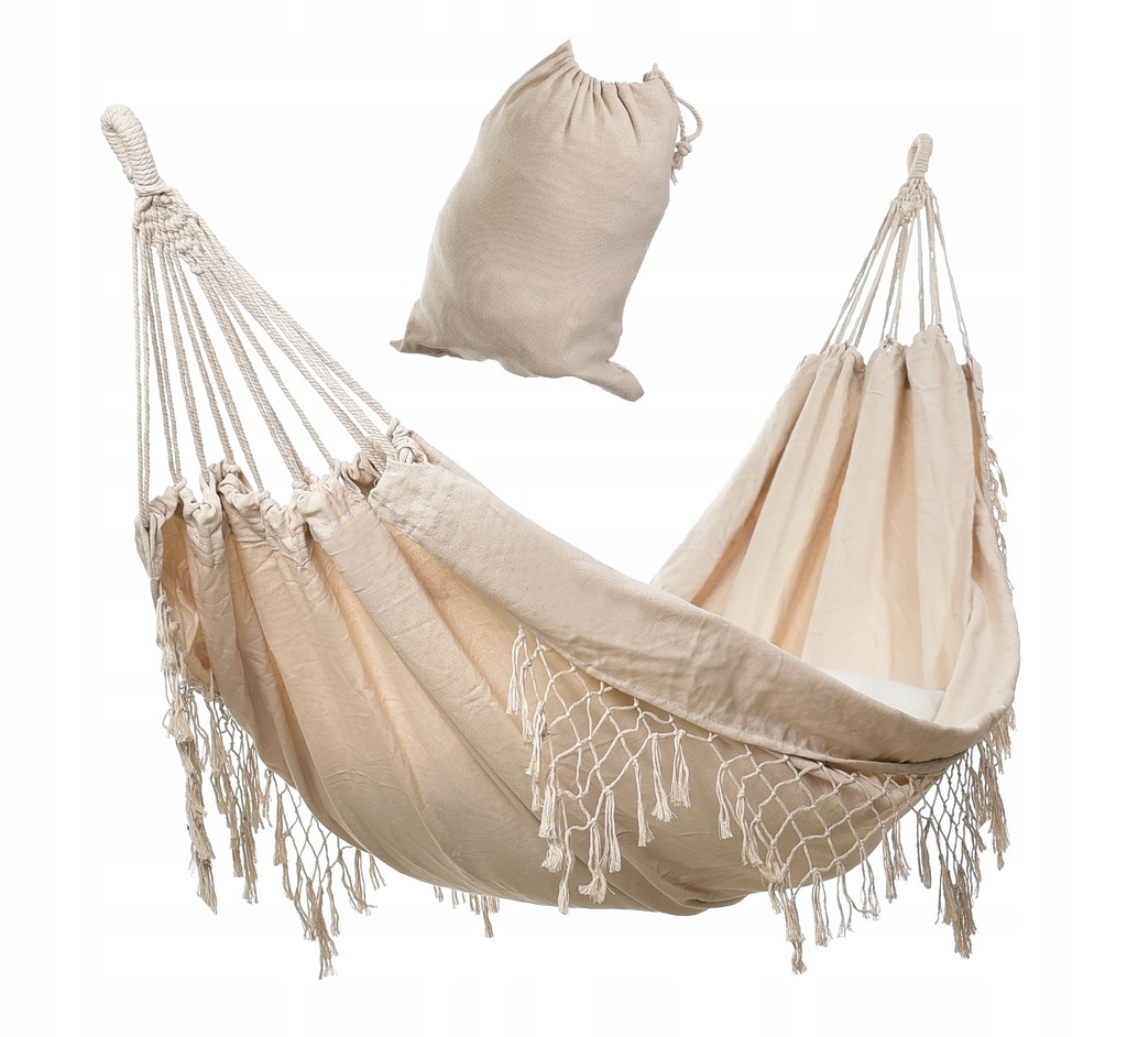 Hamak z frędzlami BOHO dużyXXL+pokrowiec kremowy - 11941121481 ...