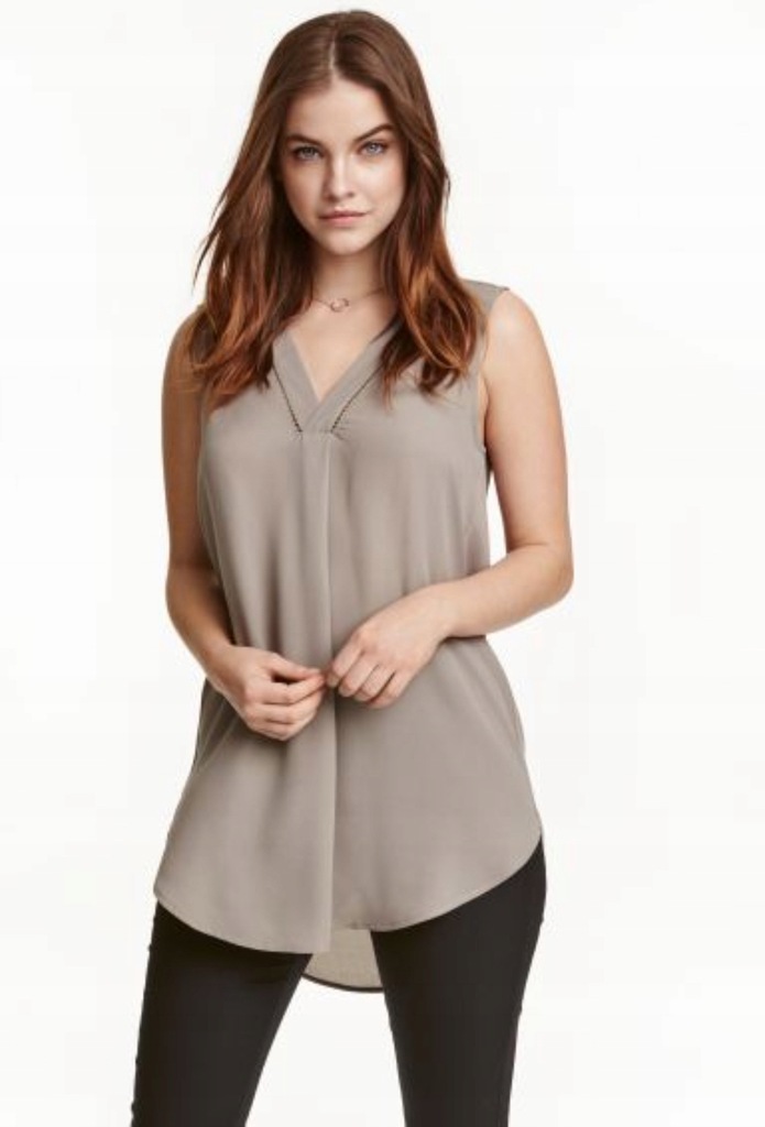 H&M HM Szyfonowa bluzka bez rękawów z dekoltem V koszulka damska top 46 3XL - 15204647242 ...