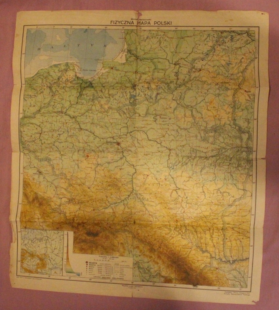 POLSKA - MAPA - FIZYCZNA MAPA POLSKI Podziałka 1 : 2.000.000 Warszawa ...