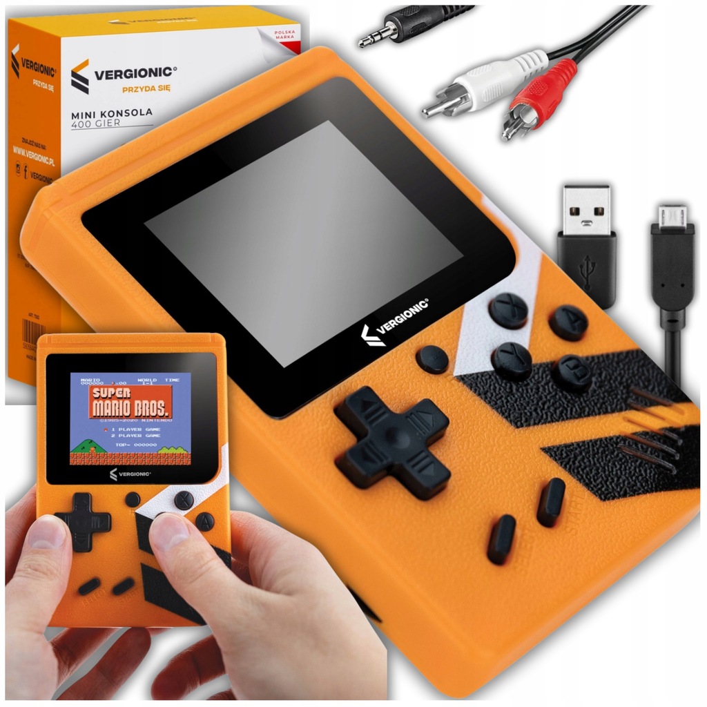 PRZENOŚNA KONSOLA GAME BOY mini RETRO 400 GIER Telewizyjna + kabel do ...