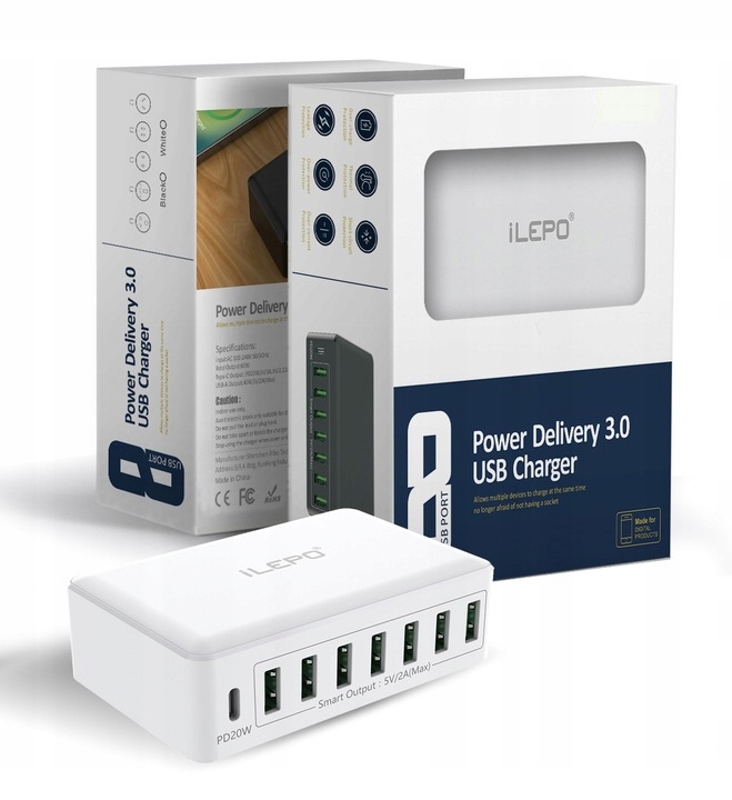 SZYBKA ŁADOWARKA SIECIOWA 8x USB PD ZASILACZ 60W - 13591807535 - oficjalne archiwum Allegro