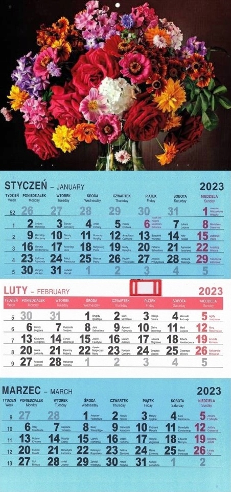 Kalendarz 2023 Ścienny Duży Trójdzielny Kwiaty - 12803654065 - oficjalne archiwum Allegro