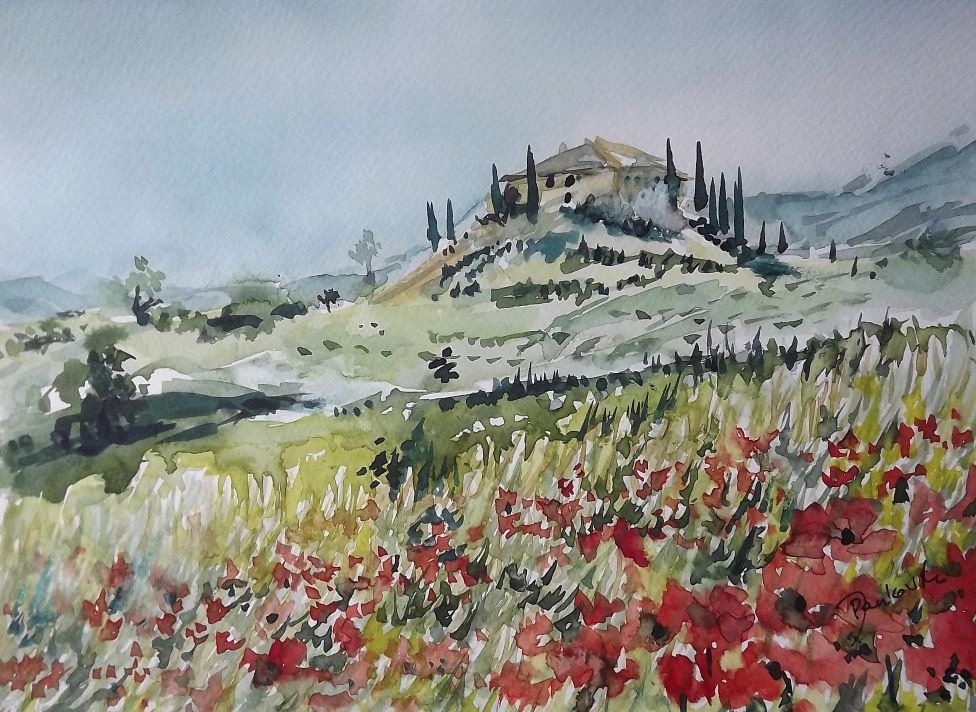 Akwarela Pejzaż Obraz Włochy Toskania - 12128807146 - oficjalne ...