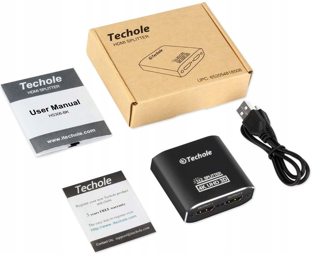 HDMI Techole 4K 1 wejście 2 wyjścia rozdzielacz - 12907671464 - oficjalne archiwum Allegro