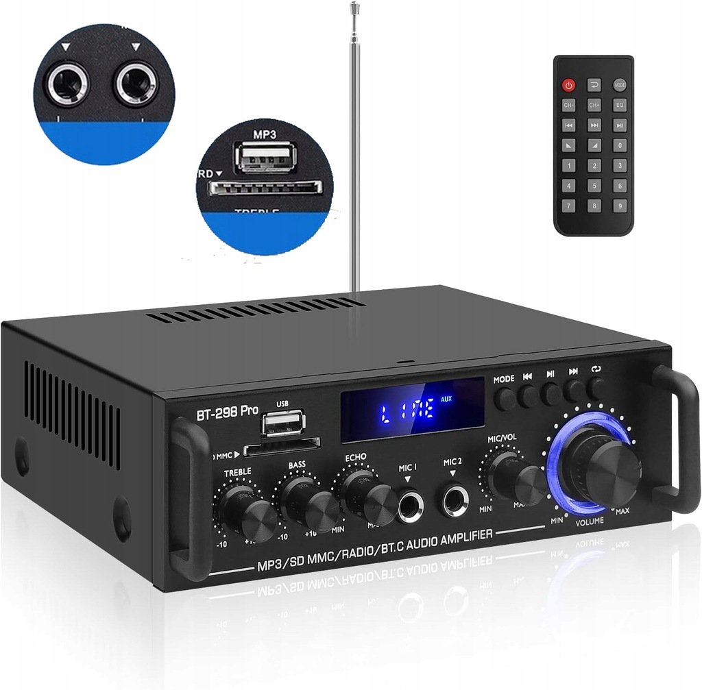 CYFROWY WZMACNIACZ HIFI MOCY DŹWIĘKU STEREO AMPLITUNER BLUETOOTH BT-298PRO - 16198797866 ...