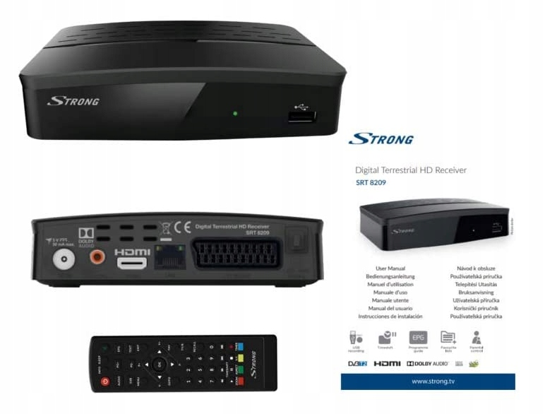 STRONG SRT 8209 Tuner DVB-T2 USB HDMI Scart LAN - 9225324635 - oficjalne archiwum Allegro