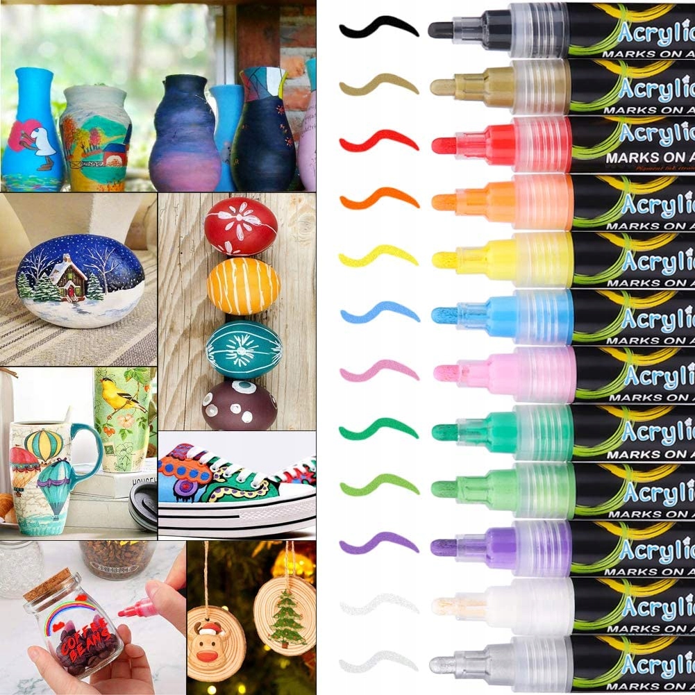 12 markerów szt. Markery akrylowe Pióry akrylowe - 12273140616 - oficjalne archiwum Allegro