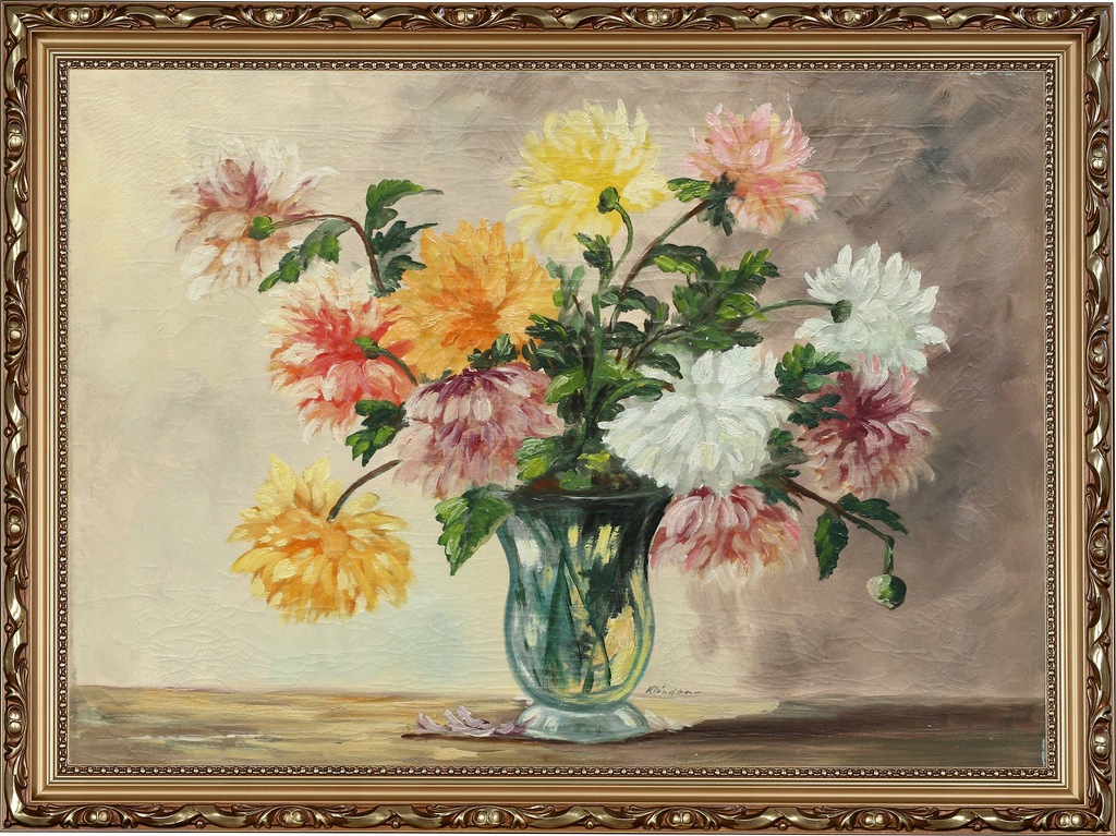 BUKIET ASTRÓW W WAZONIE - WIELKI OBRAZ OLEJNY - 12661979142 - oficjalne ...