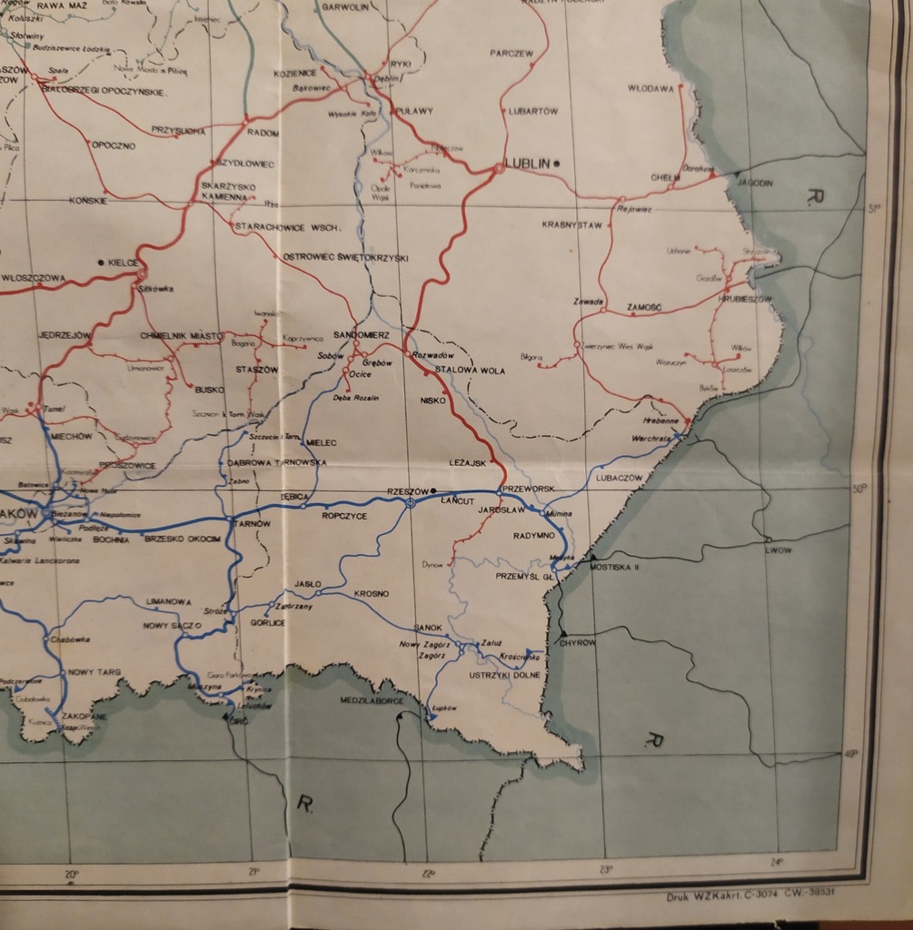 Mapa sieci kolejowej PRL 1960 PKP kolej schemat - 11631283500 ...