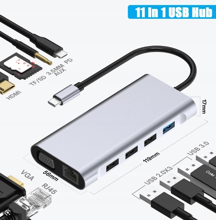 Adapter HUB 11w1 4K HDMI LAN USB USB-C - 12957277136 - oficjalne archiwum Allegro