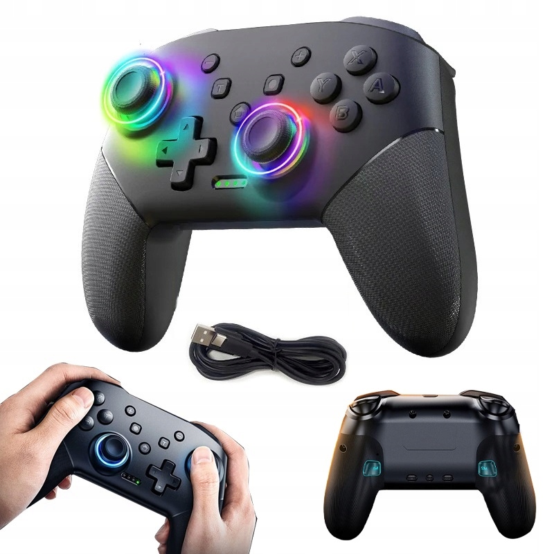 BEZPRZEWODOWY GAMEPAD PAD do Switch/PC LED RGB WIBRACJA CZARNY S80 ...