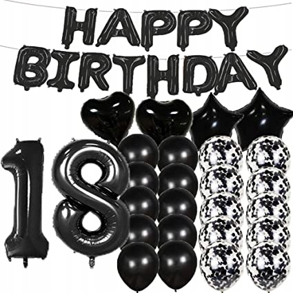 ZESTAW DEKORACJI BALONY 18 URODZINY CZARNE - 11298709228 - oficjalne archiwum Allegro