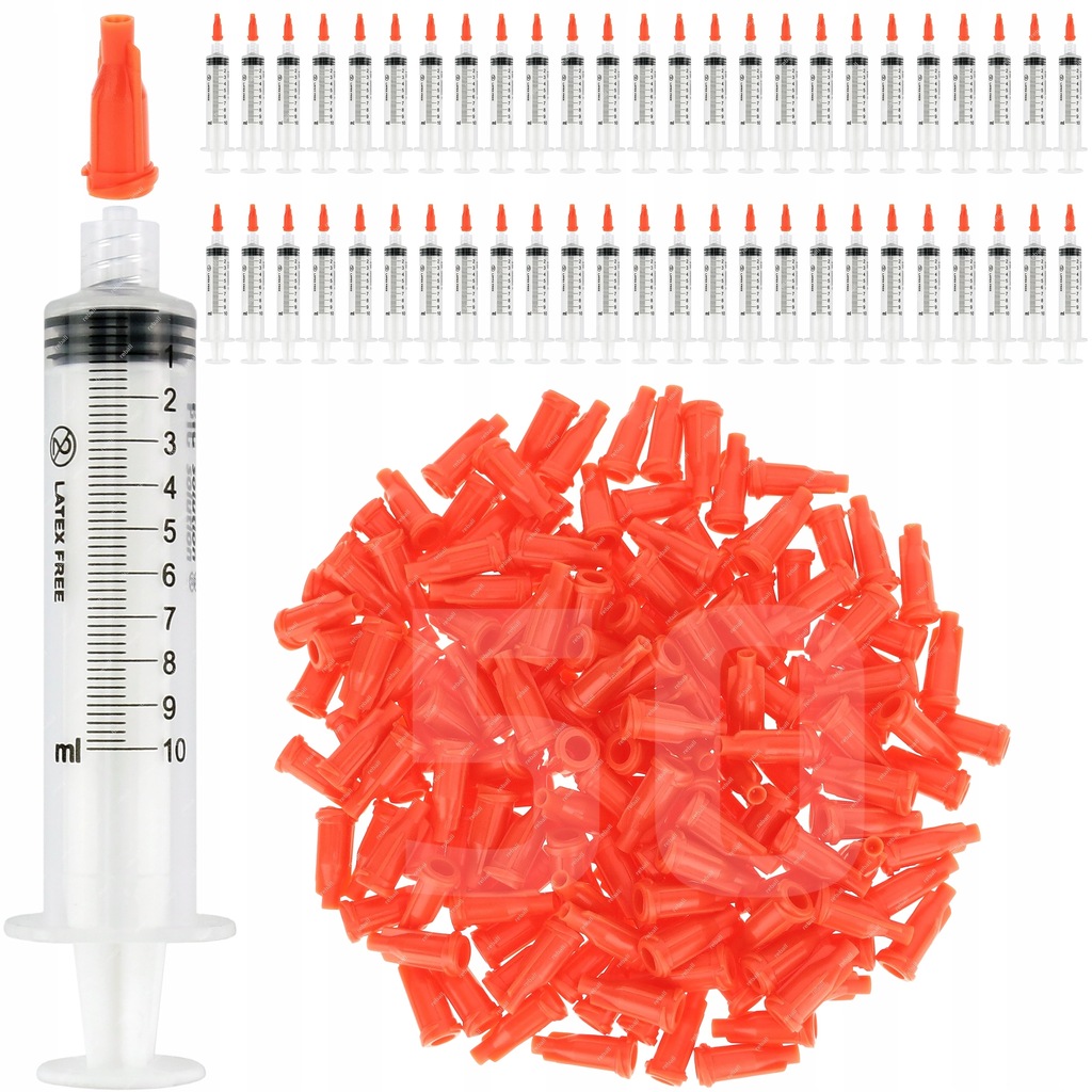 50x STRZYKAWKA 10ml 50x LUER LOCK KOREK ZATYCZKA DO FLUX TOPNIK PASTA ...