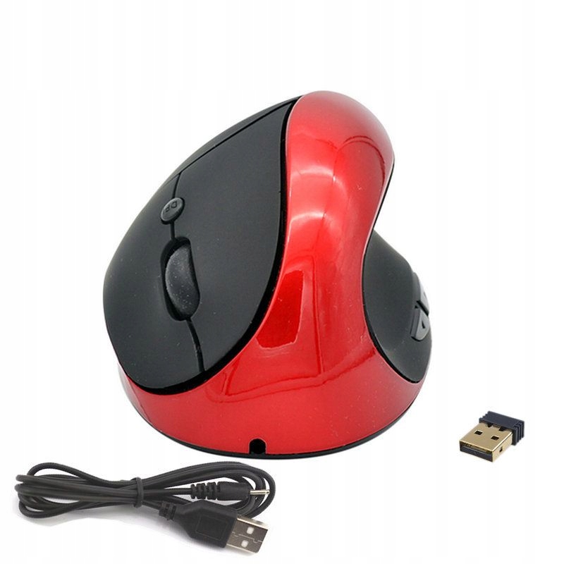 Red Wireless Mouse Charging Vertical Mouse 1600DPI Ergonomic Optical M ...
