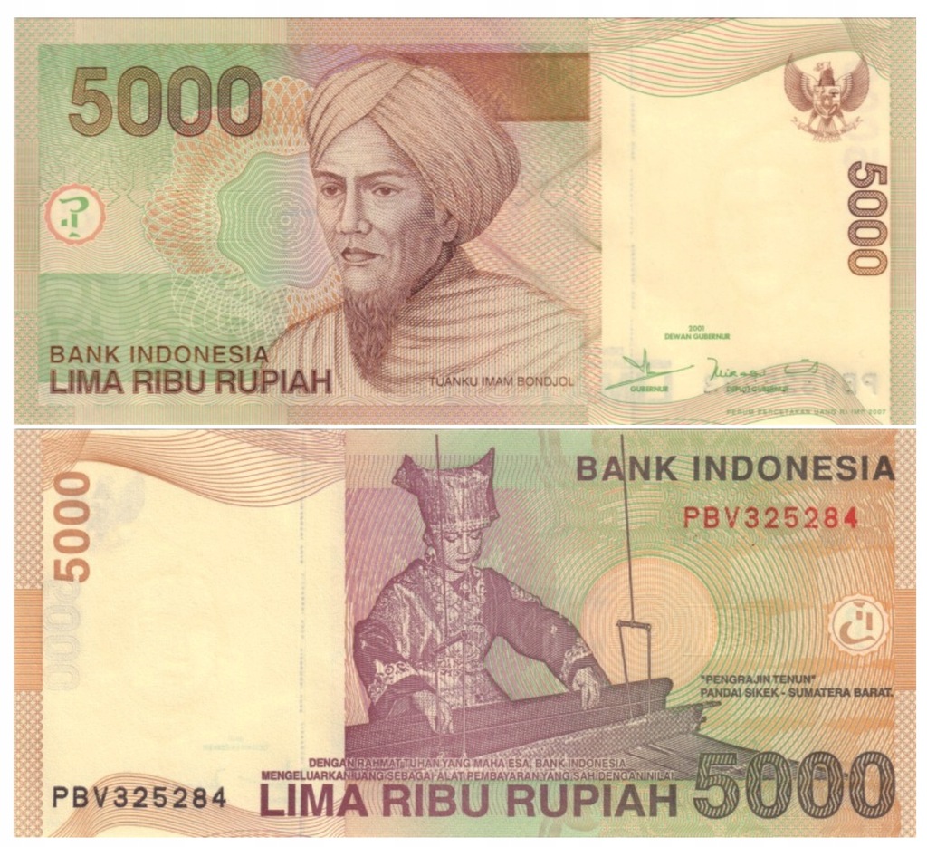 INDONEZJA 5000 RUPII 2001 / 2007 P-142h UNC - 13112136650 - oficjalne ...