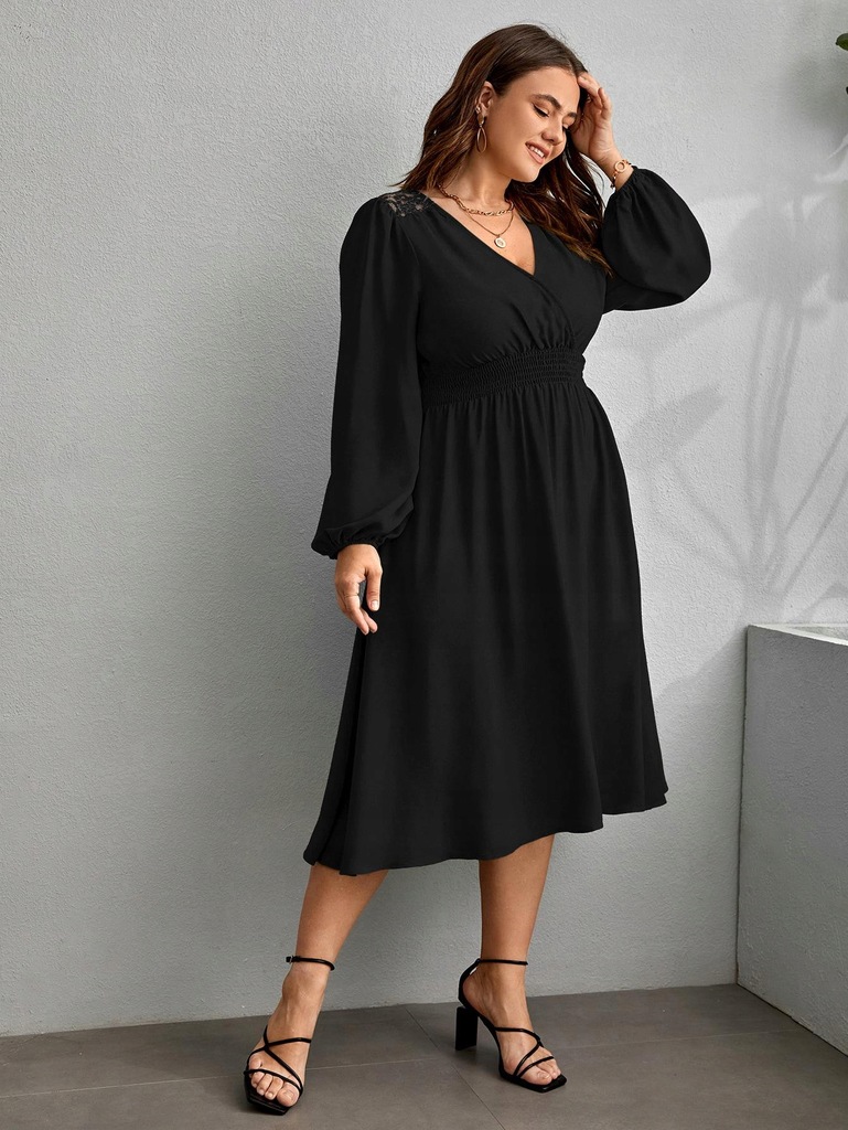 C13F002 CZARNA ZWIEWNA SUKIENKA MIDI SHEIN 46 - 13859482939 - oficjalne archiwum Allegro