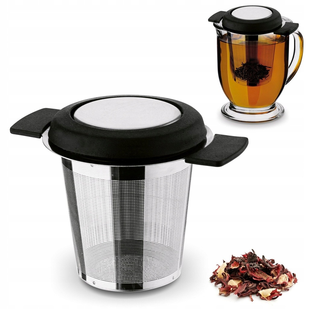 Stalowy ZAPARZACZ DO HERBATY SITKO NA KUBEK do herbaty ZIÓŁ z POKRYWKĄ ...