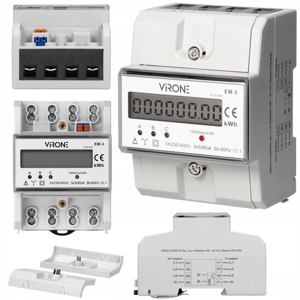 Licznik energii 3 fazowy podlicznik prądu 80A - 12730525034 - oficjalne archiwum Allegro