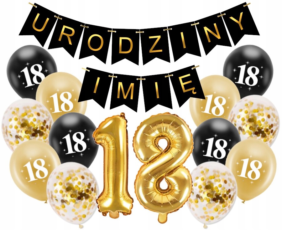 Zestaw dekoracji BALONY 18 URODZINY dekoracje 18 - 12543550360 - oficjalne archiwum Allegro