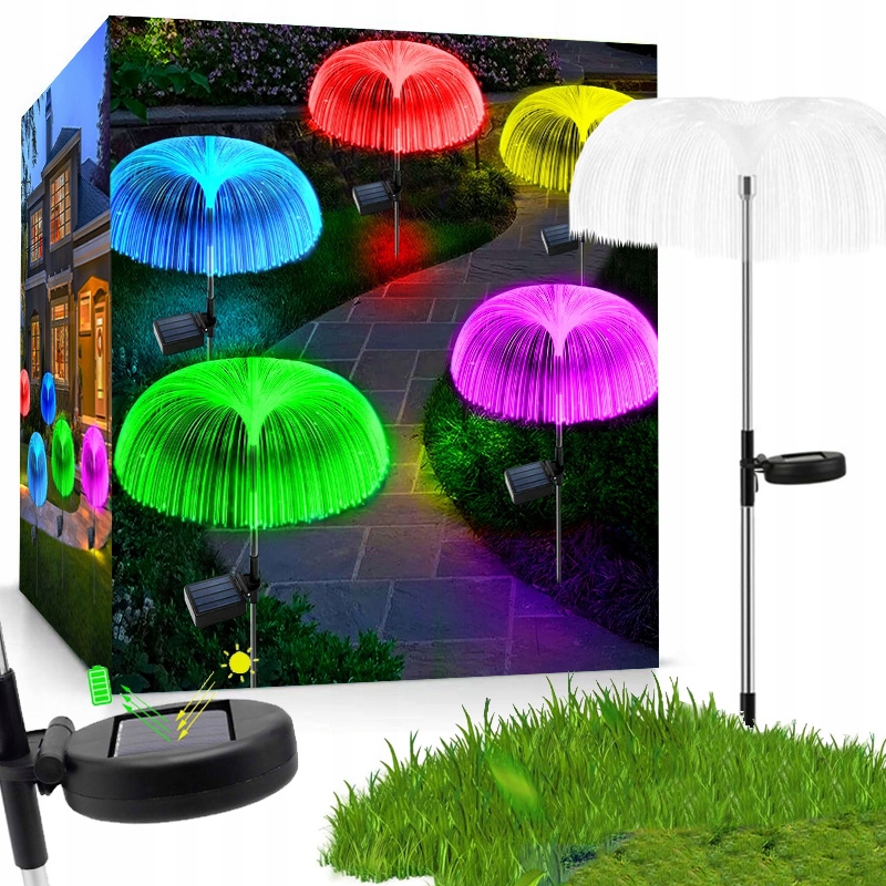 LAMPKA ŚWIATŁOWODOWA SOLARNA OGRODOWA MEDUZA ZESTAW 2szt. - 15286930259 - oficjalne archiwum Allegro